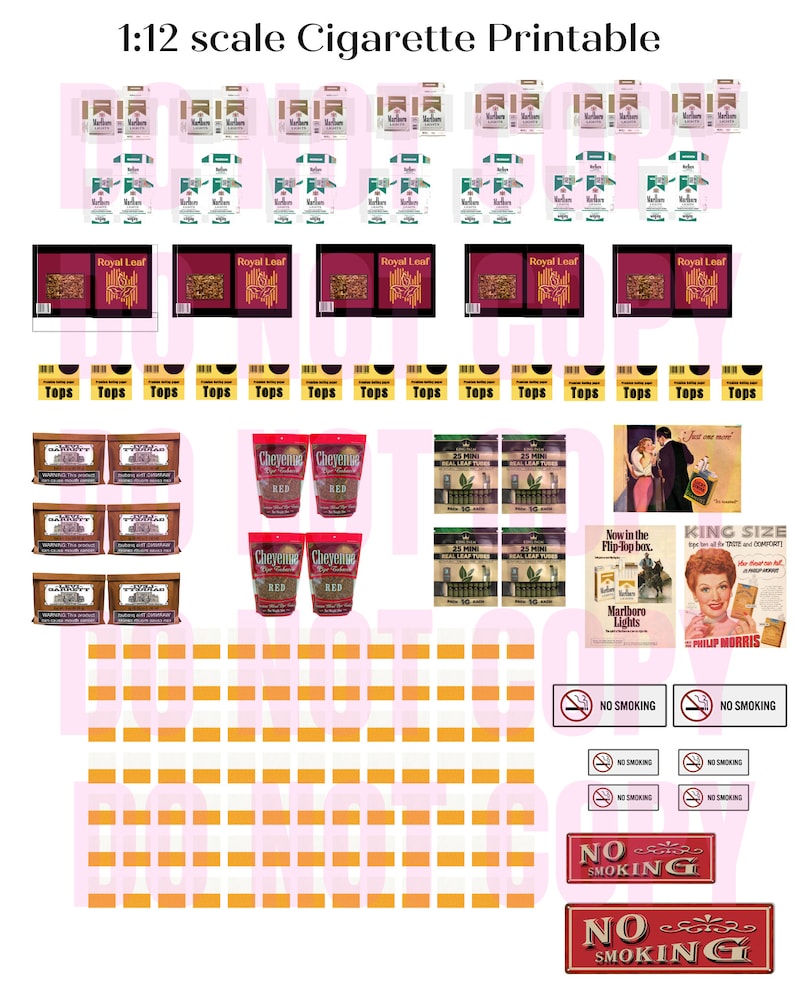 1:12 Scale Vintage Cigarette Boxes Ands Cigarette Paper, Ads, Signs and ...