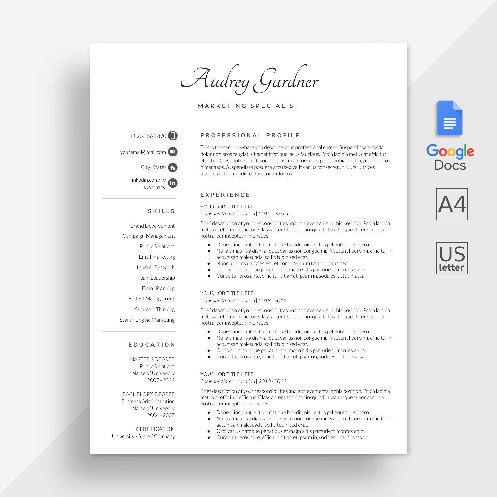 Google Docs Resume Template Google Docs CV Template Google Etsy