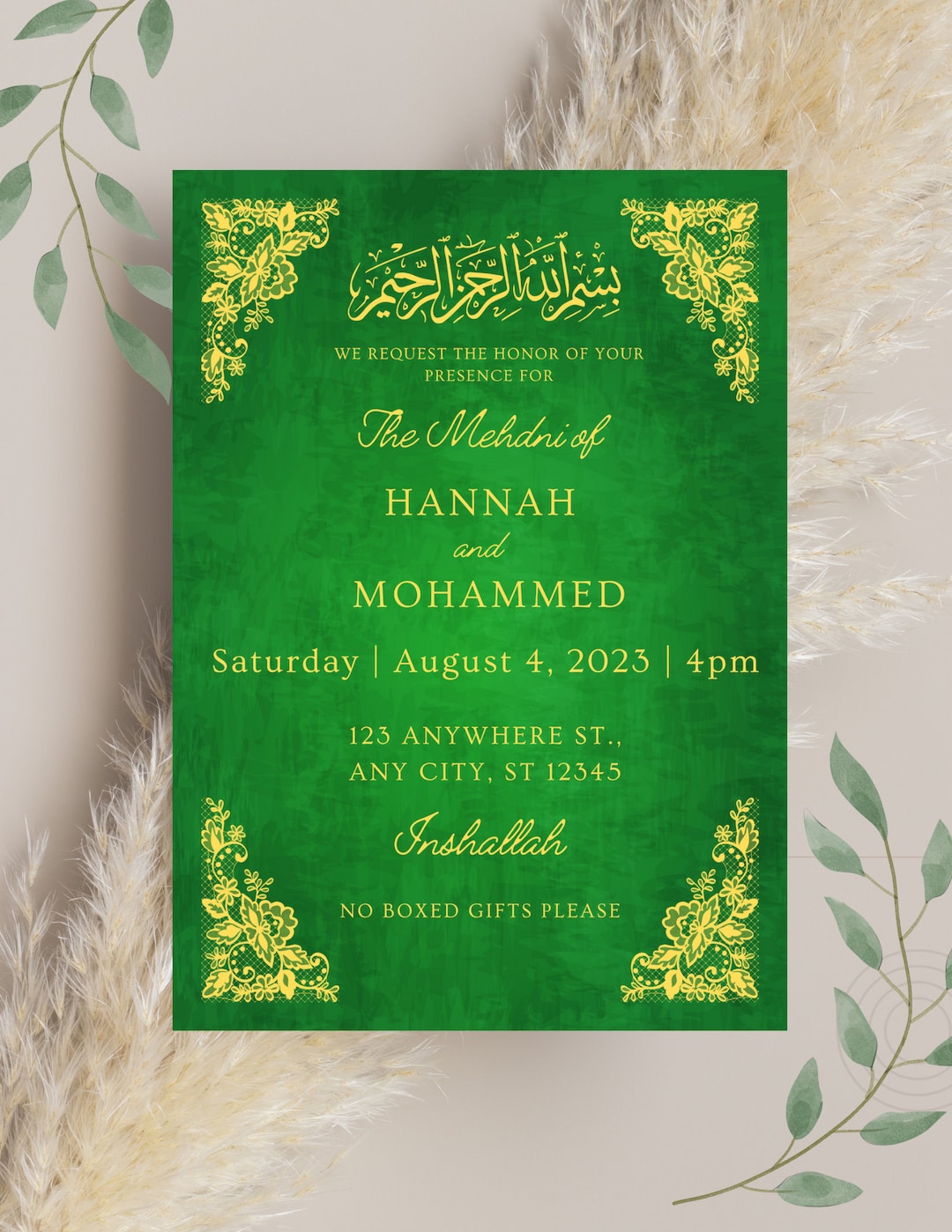 Set of 4 Digital Muslim Wedding Invitation Template, Mehndi Save the ...