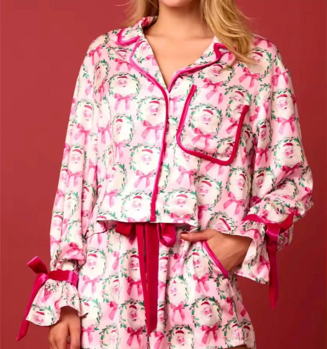 Christmas Pajamas, Girly Christmas Pajamas, Satin Christmas Pajamas ...