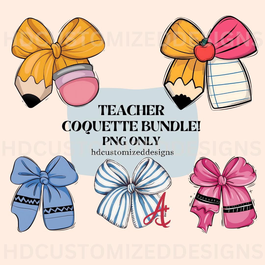Teacher Bow PNG Bundle, Teacher Appreciation Personalized Gift ...