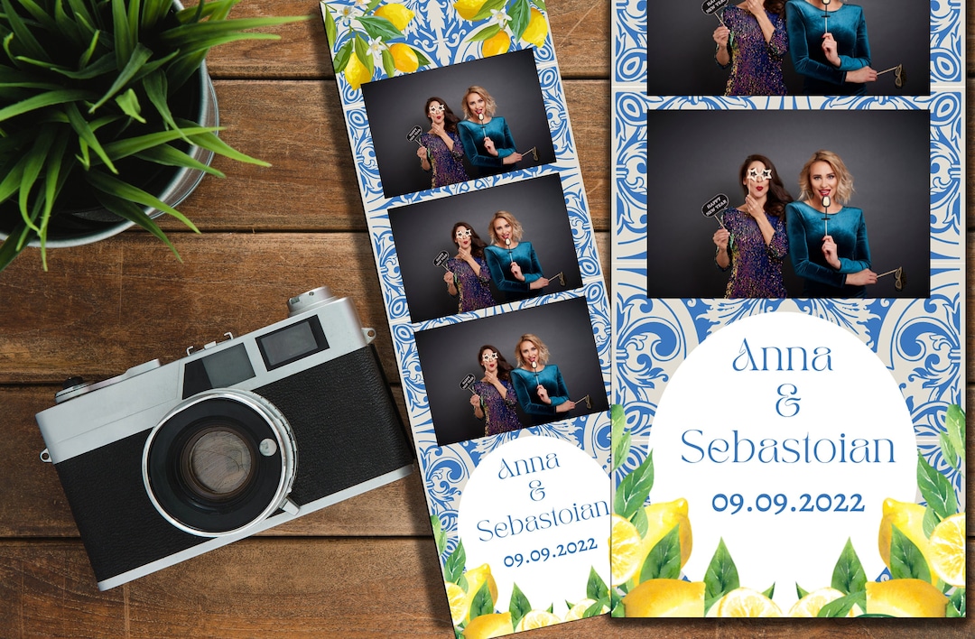 EDITABLE Photo Booth Template, Mediterranean Tile Lemon Photo Booth ...