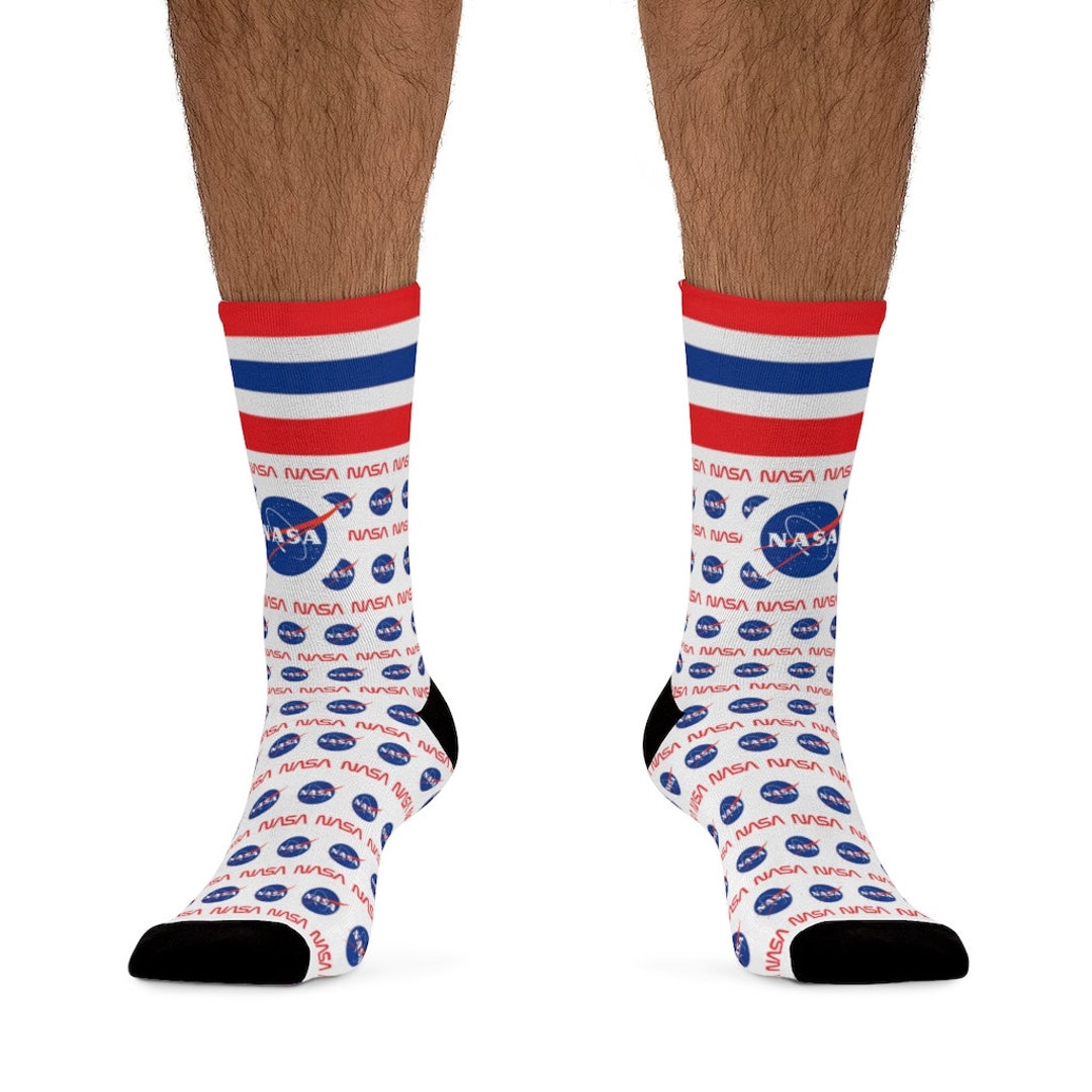 Nasa Socks / White Nasa Socks With Nasa Worm Logo and Classic Meatball Nasa Logo / Gift for ...