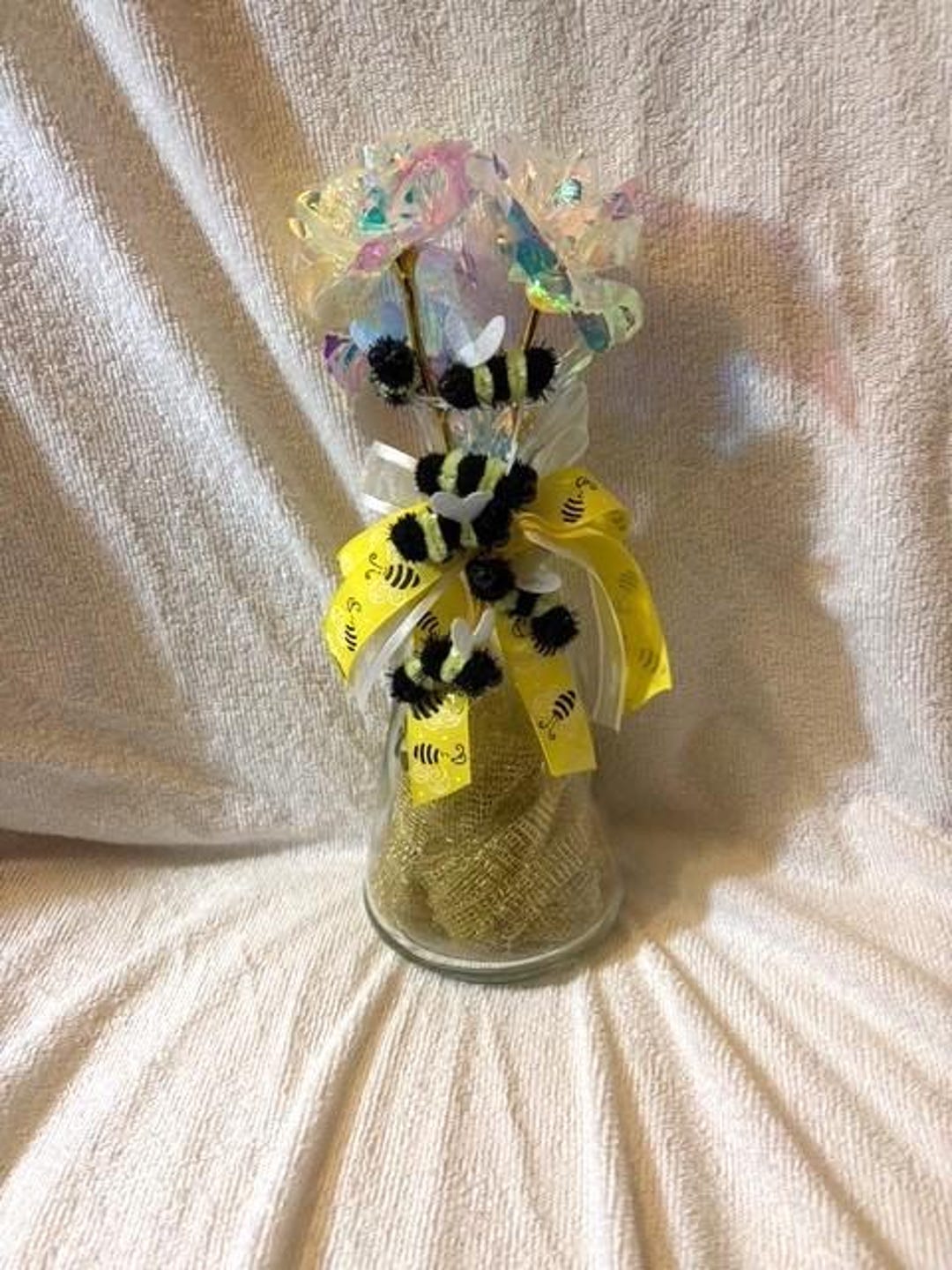 Cellophane Iridescent Rose Arrangement -"be Happy" -2 Roses/bee Clear ...