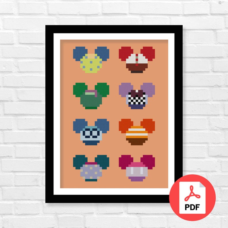 Mickey Head Feelings Cross Stitch Pattern, Joy, Sadness, Anger (PDF ...
