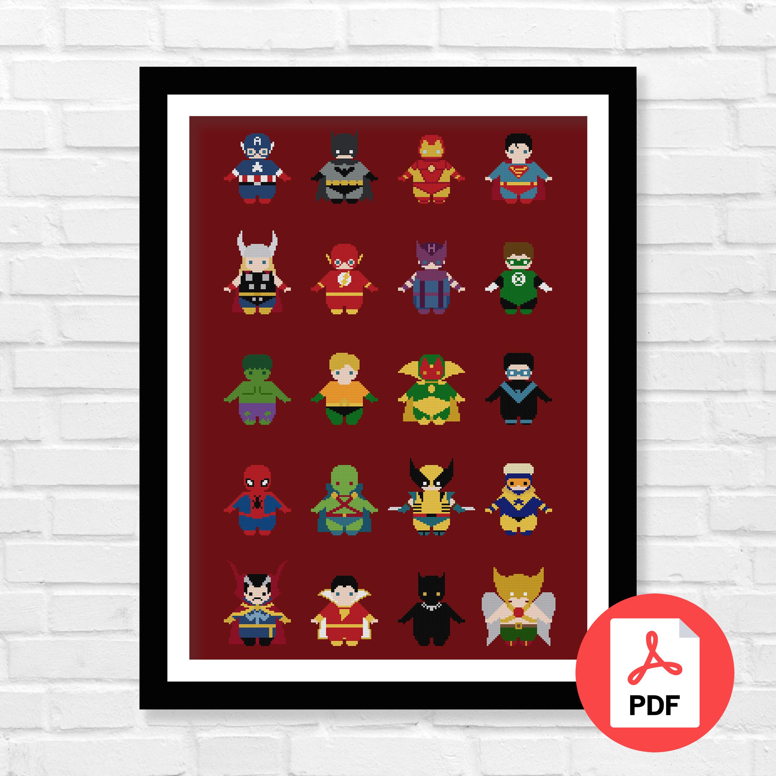 Male Superheroes Cross Stitch Pattern PDF, Superhero Inspired Cross ...