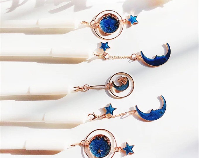 Moon & Stars Gel Ink Pen With Charms - Blue Moon and Stars Writing Pens ...
