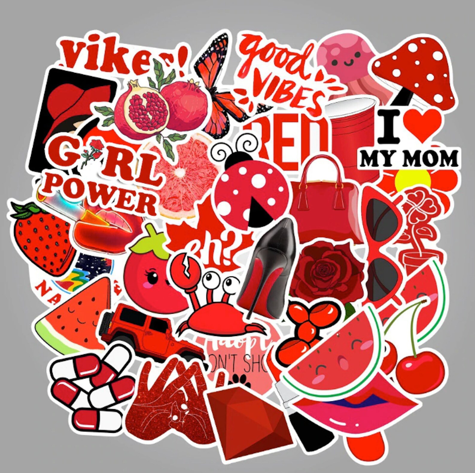 Red Aesthetic Sticker Set Girlish Funny Cute Pop Art | Etsy