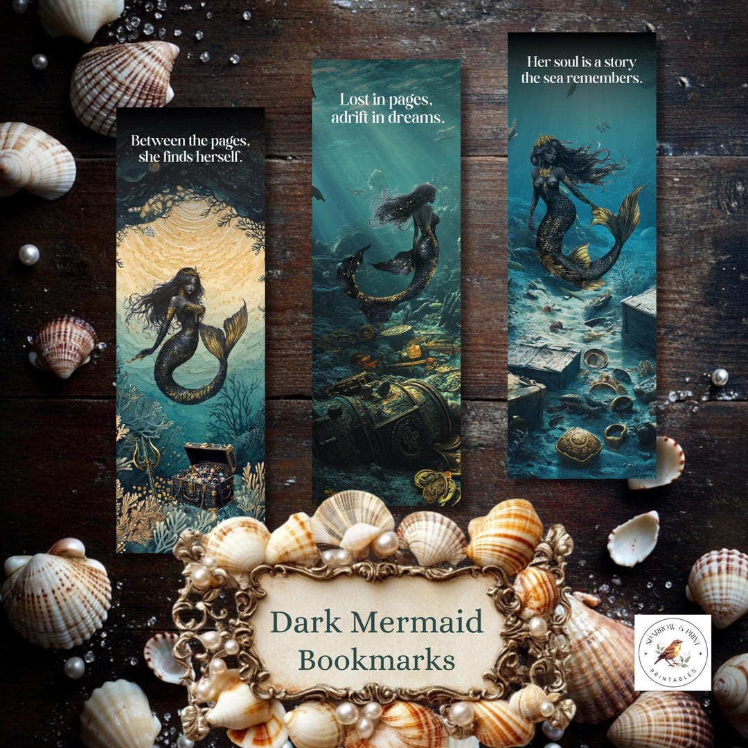 Printable Dark Mermaid Bookmarks | Fantasy Bookmarks | Bookish Gift ...