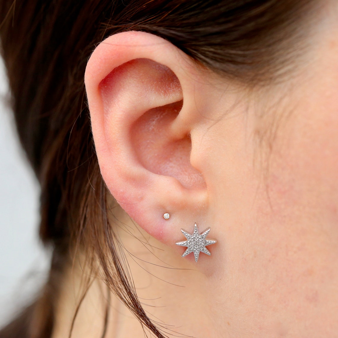 CZ North Star Studs 18K Gold Plated Studs 14k Solid Gold | Etsy
