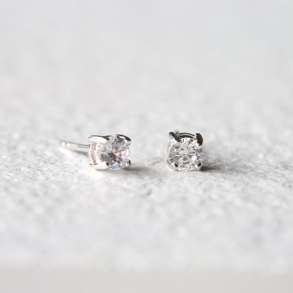 4mm CZ Diamond Studs Four Prong CZ Studs 18K Gold Plated - Etsy