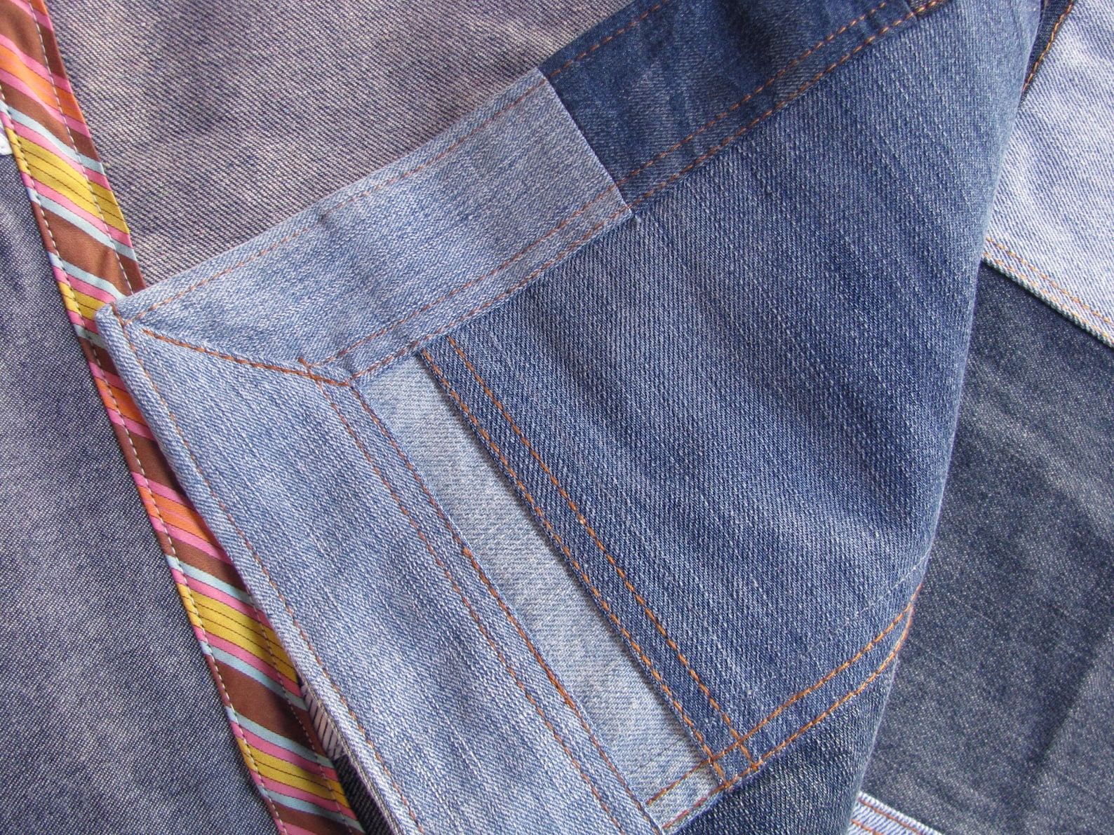 One Layer Denim Patched Throw, Reversal Jeans Comforter, Repurposed ...