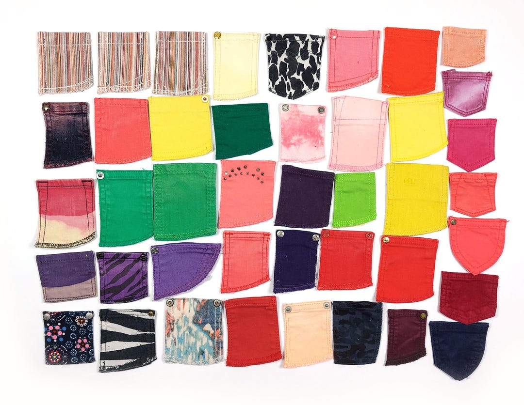 42 Colored Jeans Coin Pockets With Base Bundle, Tiny Jeans Pockets Set ...
