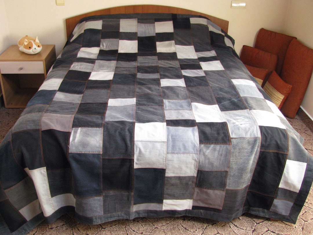 Reused Denim Patched Bed Spread, Sustainable Jeans Blanket - Etsy