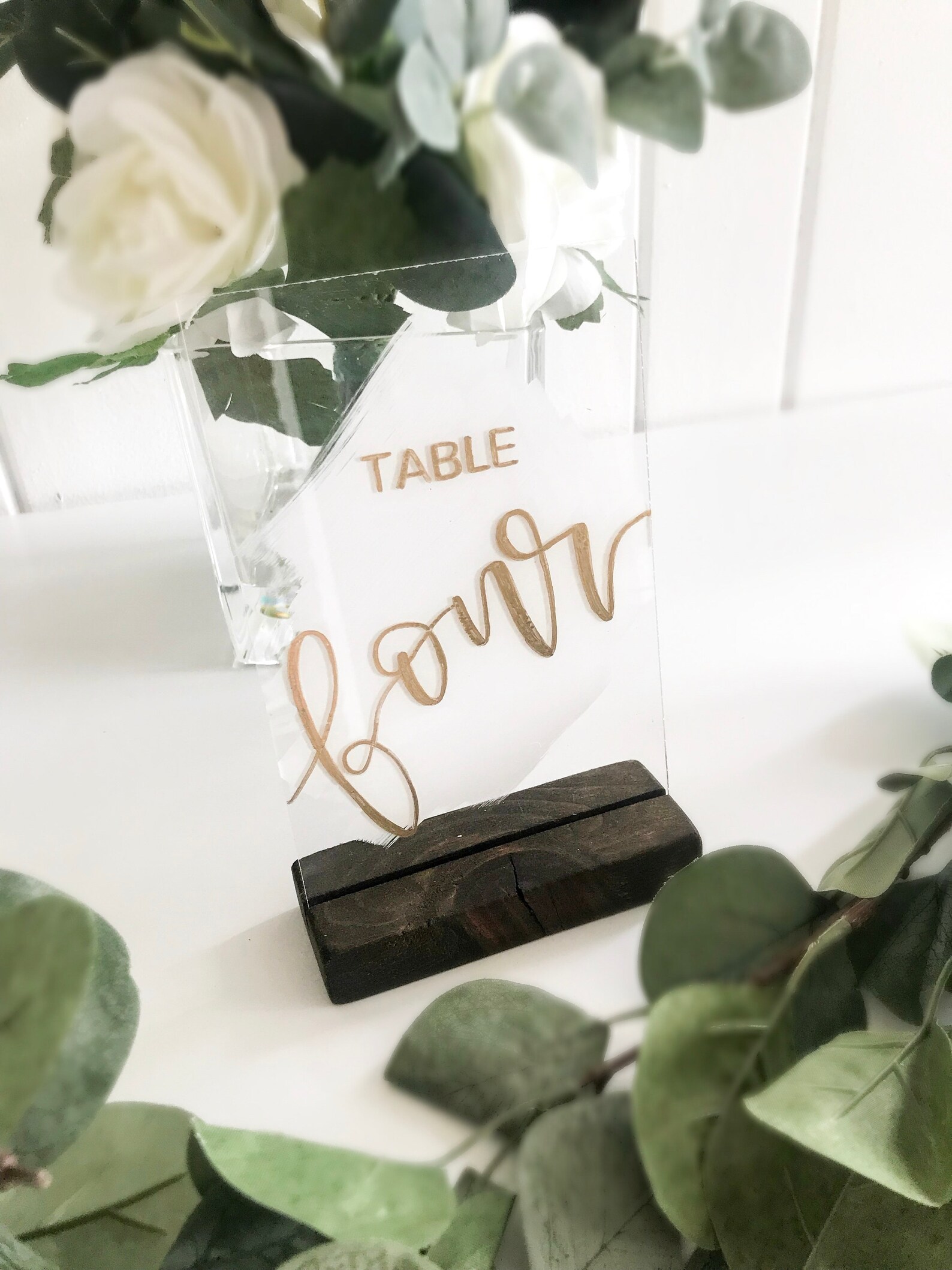 Gold and White Painted Acrylic Table Numbers With Wood Stands | Etsy