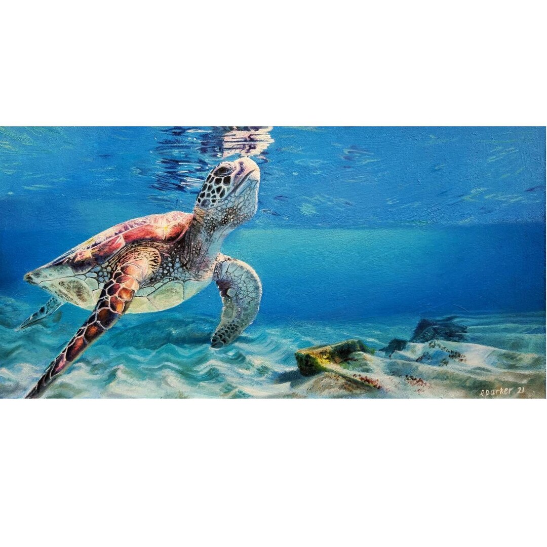 Adorable Sea Turtle Realistic Oil Painting| Original Wall Art |"turtle ...