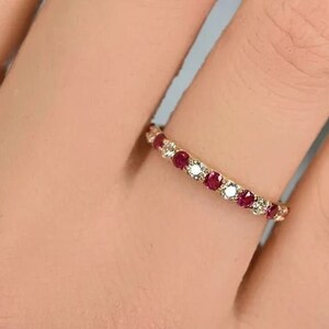 Ruby Diamond Wedding Band 14k Gold Ruby Eternity Band Ruby - Etsy