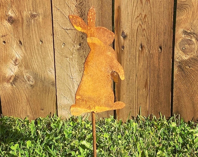 Metal Bunny Stake - Metal Rabbit Stake - Pet Bunny Grave Marker - Rusty ...