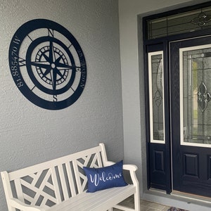 Personalized Compass Metal Sign - Custom Coordinates Sign - Nautical ...
