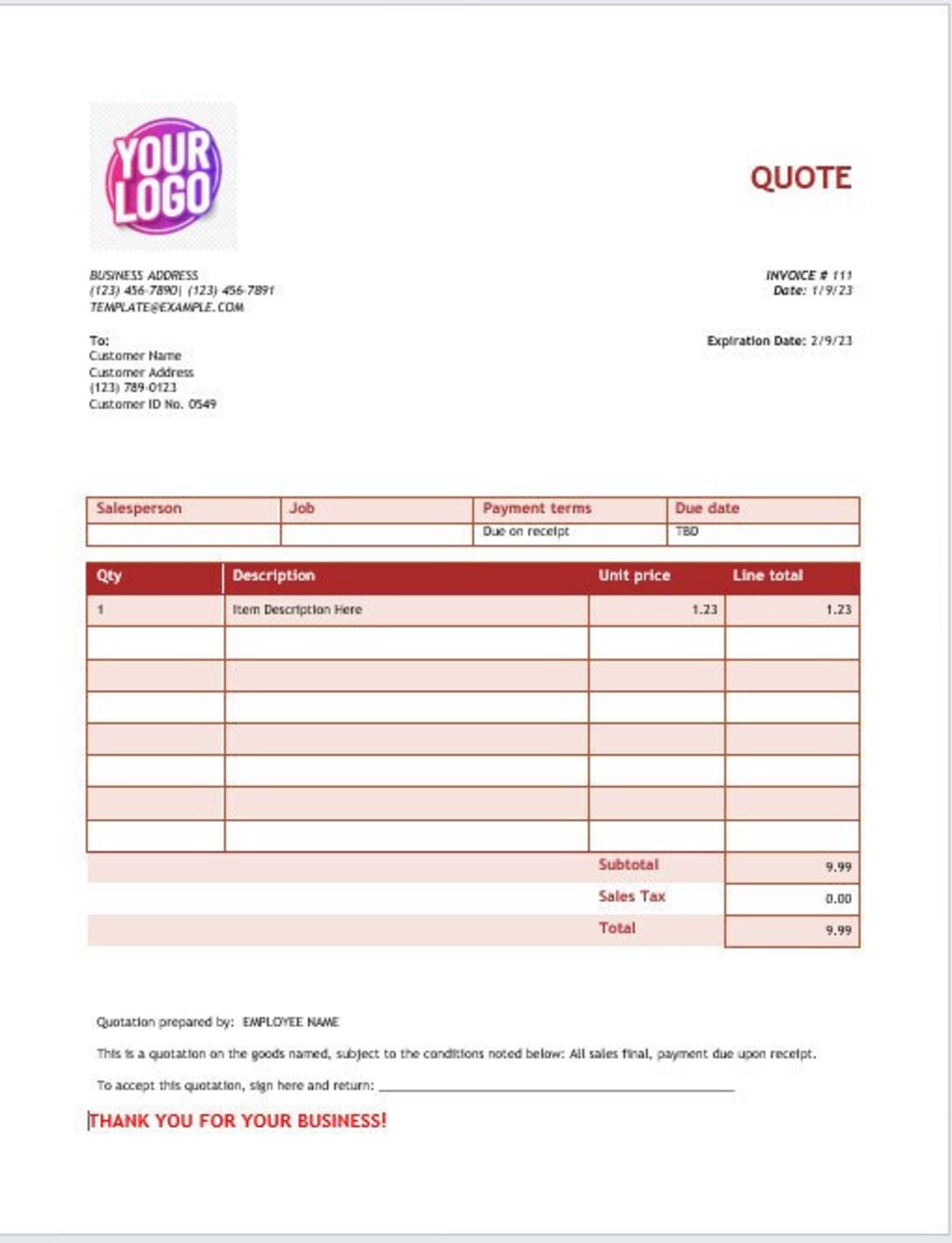 Invoice Template Editable Small Business Invoice Invoice Template ...