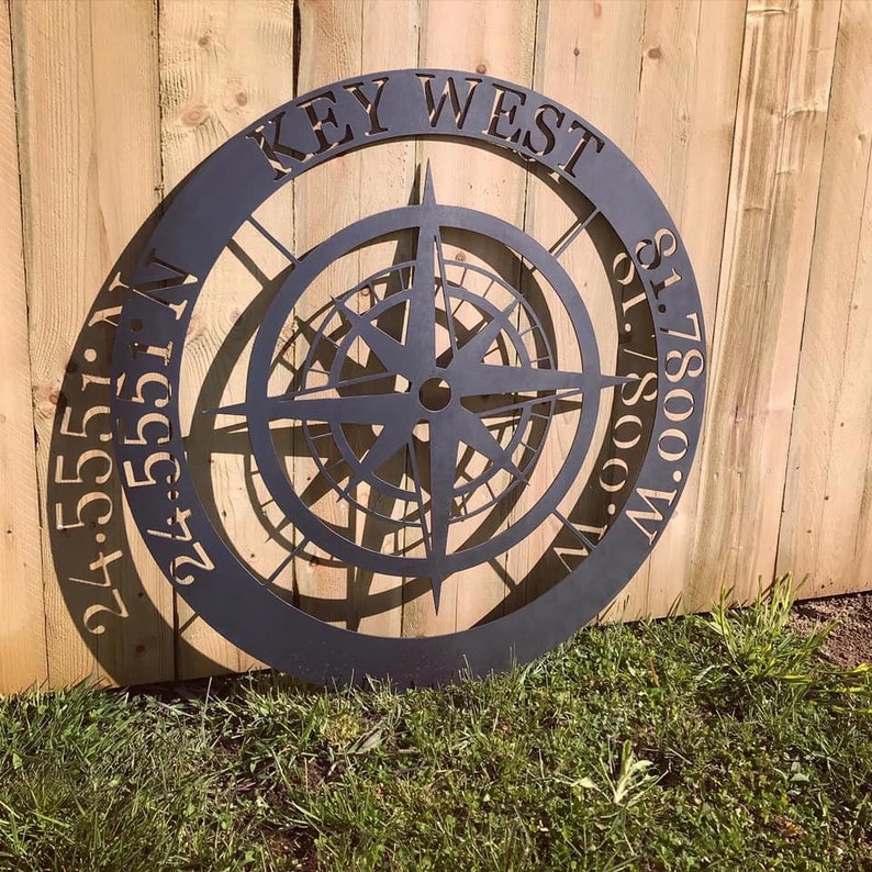 Personalized Compass Metal Sign Custom Coordinates Sign | Etsy