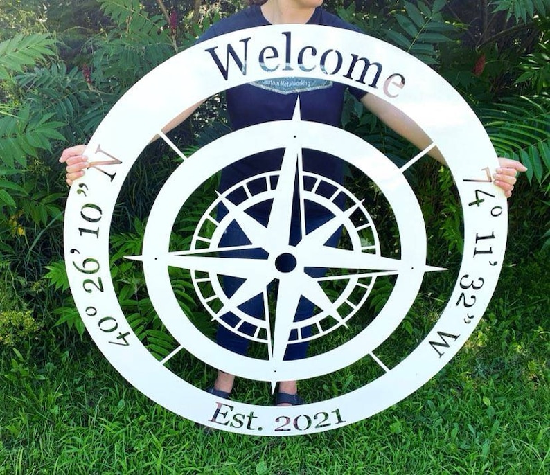 Personalized Compass Metal Sign Custom Coordinates Sign - Etsy