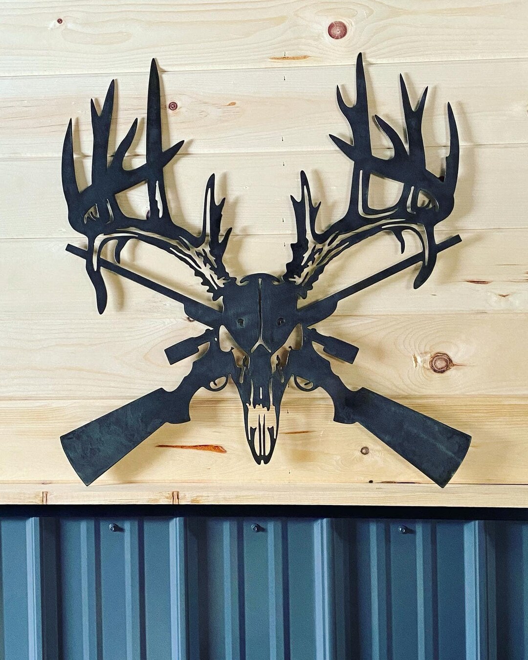 Metal Deer Skull and Gun Sign - Metal Man Cave Sign - Garage Sign ...