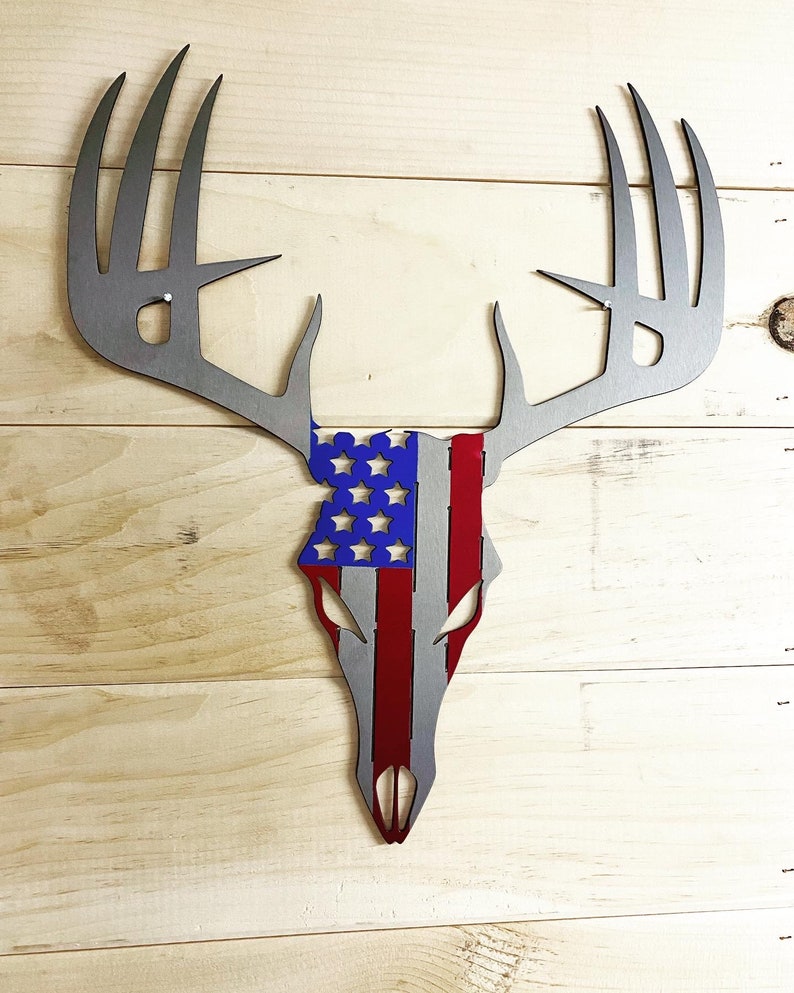 Deer Scull Wall Hanging Metal Deer Decor USA Metal Flag | Etsy