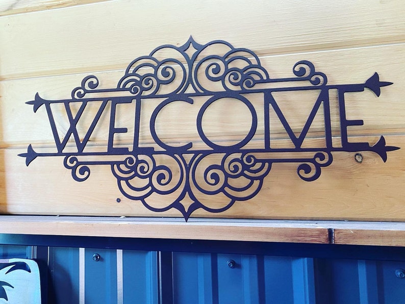 Metal Welcome Sign With Scroll Design Exterior & Interior | Etsy