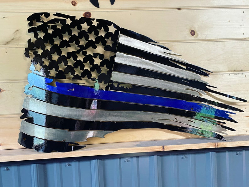 Thin Blue Line Tattered American Flag Thin Red Line - Etsy