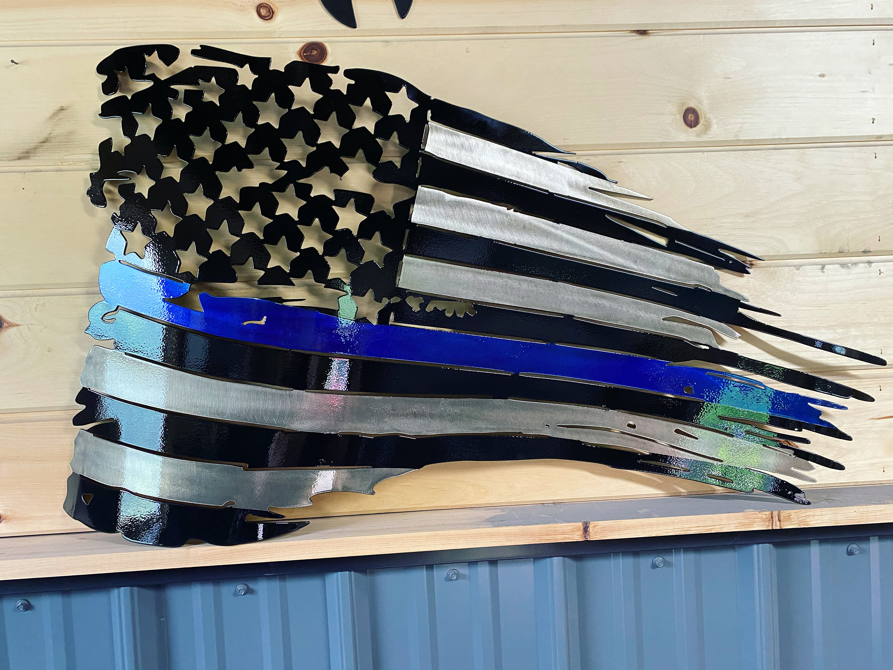 Thin Blue Line Tattered American Flag Thin Red Line - Etsy