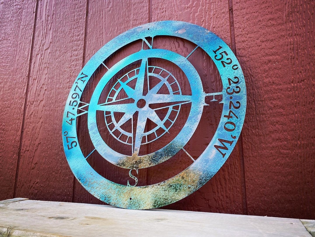 Personalized Compass Metal Sign Custom Coordinates Sign - Etsy