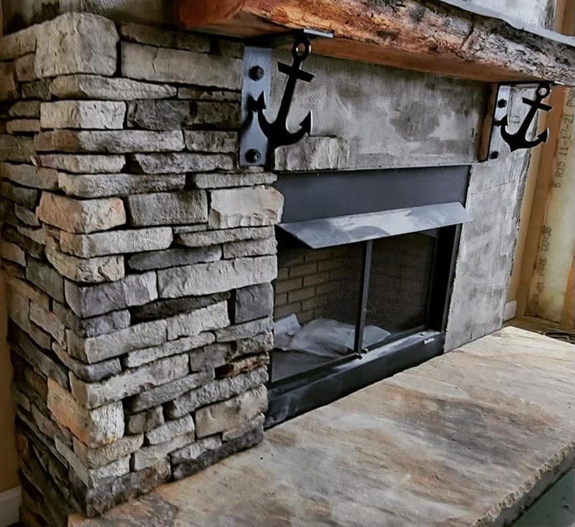 Custom Made Farmhouse Style Mantle Brackets - Steel Mantle Brackets ...