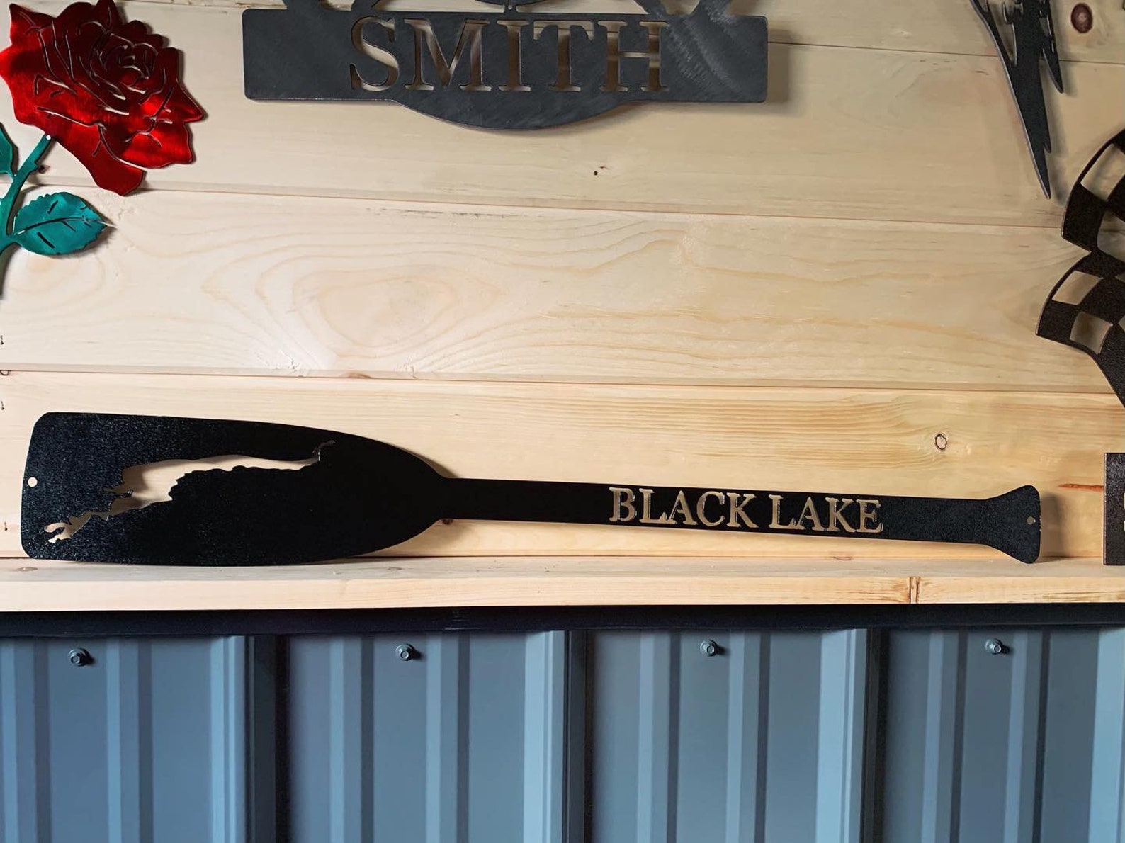 Metal Paddle With Lake Silhouette - Personalized Lake Sign - Metal Lake ...