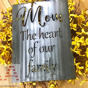 Mom, the Heart of Our Family Metal Sign - Mom Sign - Mother's Day Gift ...