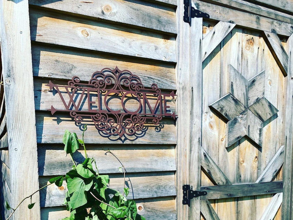 Metal Welcome Sign With Scroll Design Exterior & Interior | Etsy