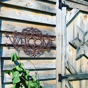 Metal Welcome Sign With Scroll Design - Exterior & Interior Welcome ...