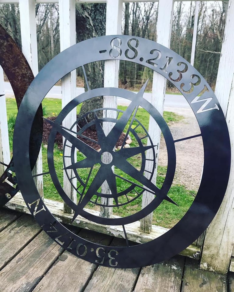 Personalized Compass Metal Sign Custom Coordinates Sign Etsy