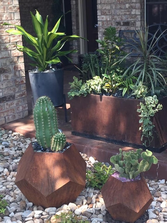 Geometric Metal Planters Metal Planters Rusty Metal - Etsy
