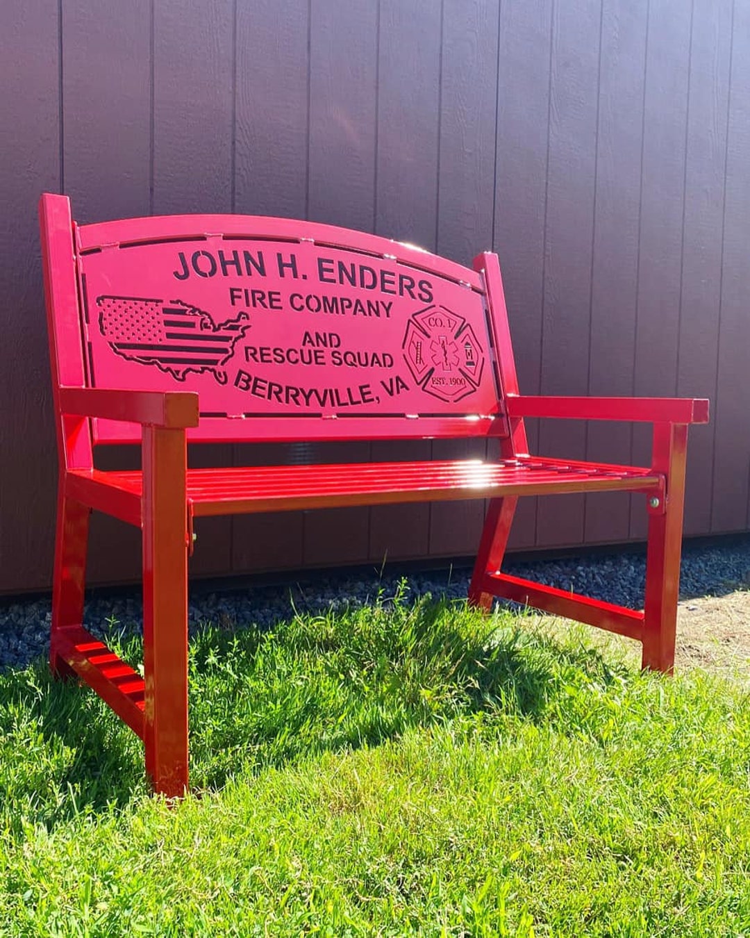 Personalized Metal Bench - Firehouse Station Bench - Memorial Steel ...