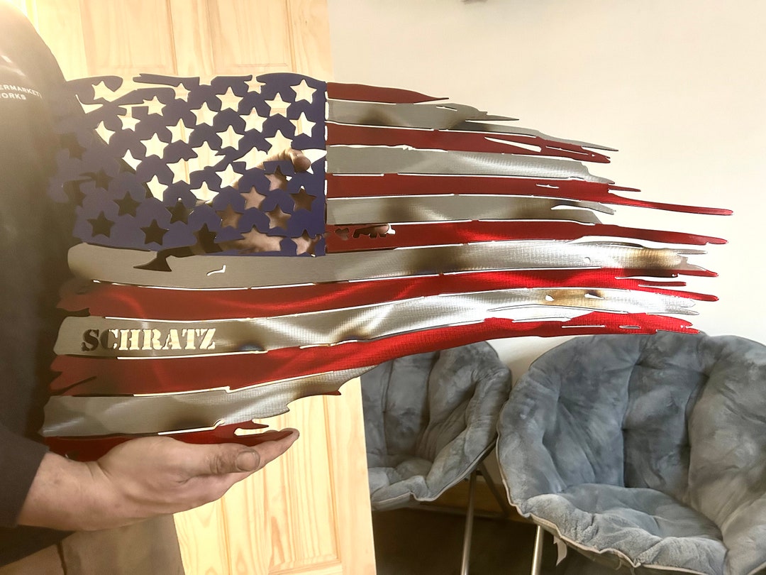 Personalized Metal Tattered Flag Steel Flag With Name - Etsy