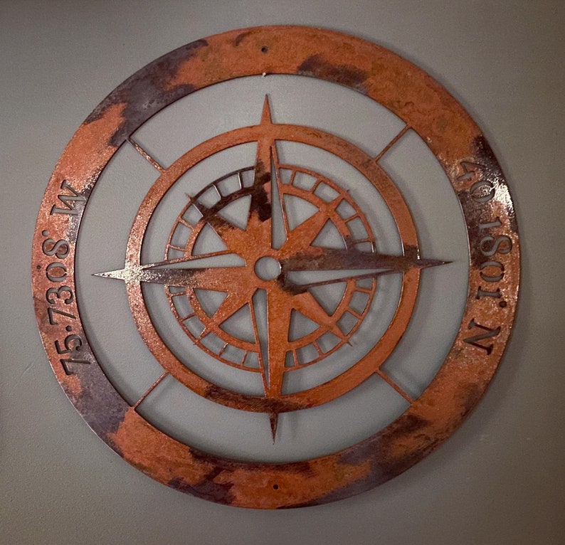 Personalized Compass Metal Sign Custom Coordinates Sign Etsy