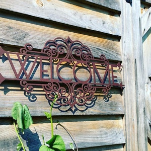 Metal Welcome Sign With Scroll Design - Exterior & Interior Welcome ...