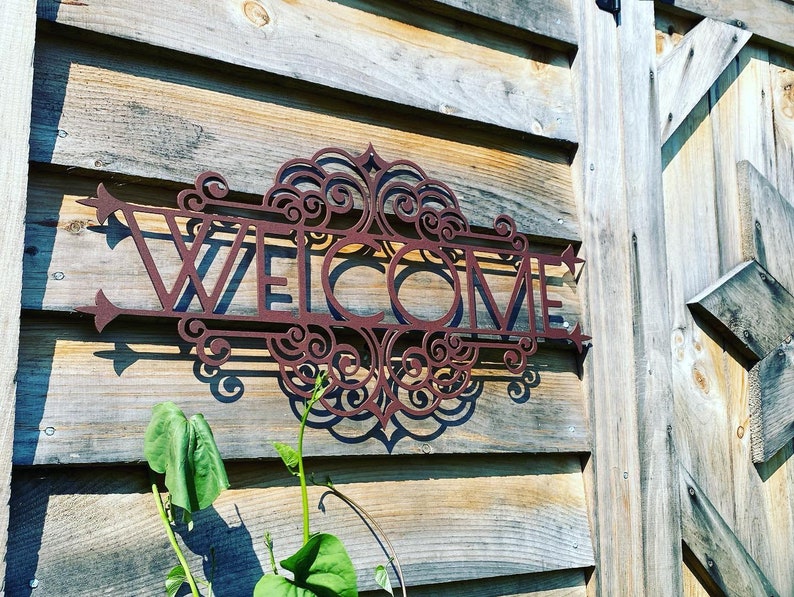 Metal Welcome Sign With Scroll Design Exterior & Interior | Etsy