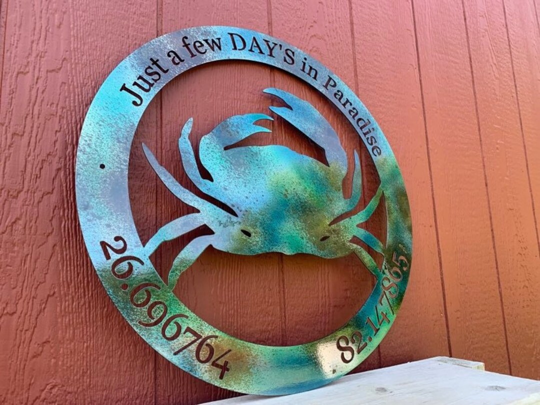 Personalized Metal Crab Compass - Custom Coordinate Sign - Metal Crab ...