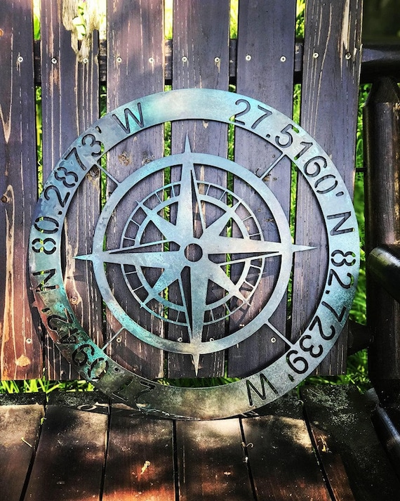 Personalized Compass Metal Sign Custom Coordinates Sign Etsy
