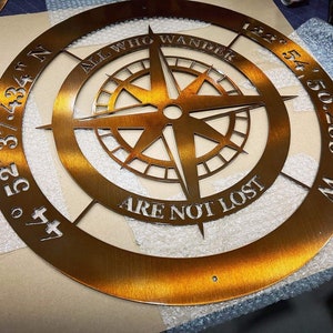 Personalized Compass Metal Sign - Custom Coordinates Sign - Nautical ...