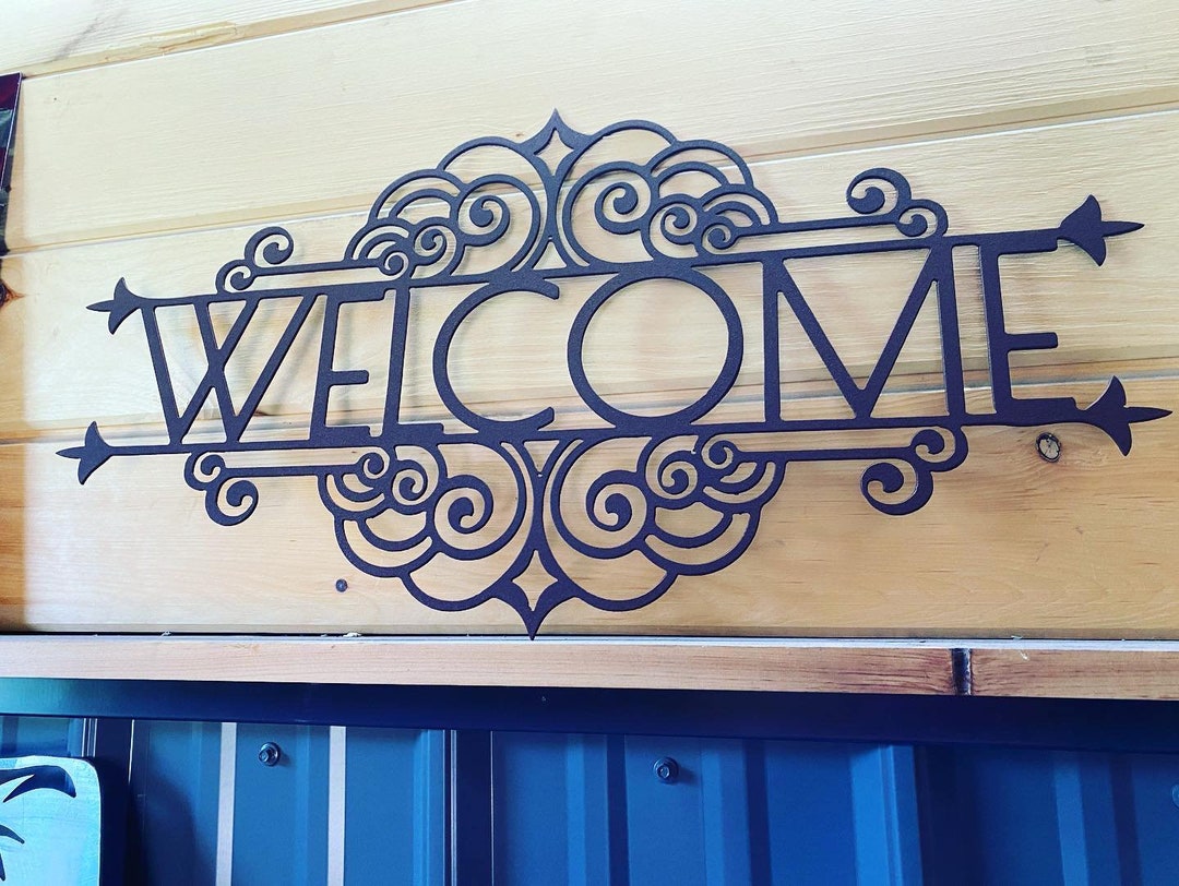 Metal Welcome Sign With Scroll Design - Exterior & Interior Welcome ...