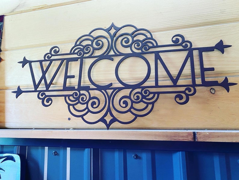 Metal Welcome Sign With Scroll Design Exterior & Interior | Etsy