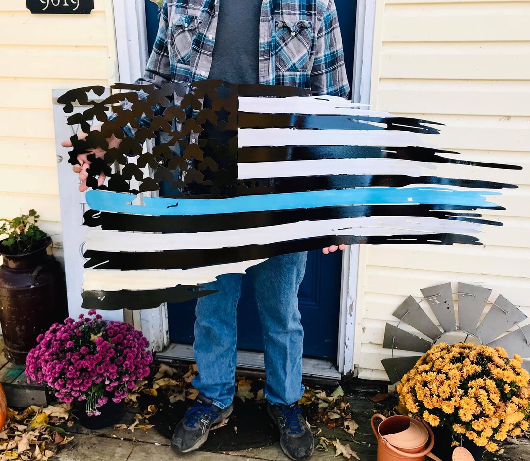 LARGE Thin Blue Line Tattered Flag - Thin Blue Line - Outdoor Flag ...